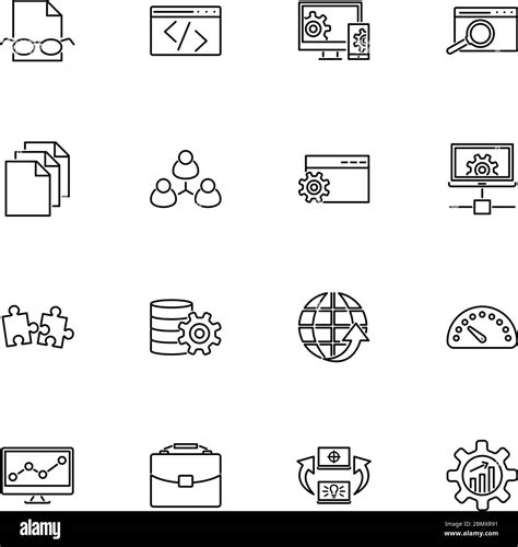 Web Development Programming Outline Icons Set Black Symbol On White