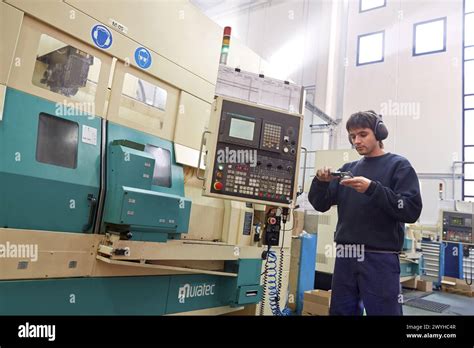 Worker Measuring With Caliper Area Automated Cnc Lathes Machined