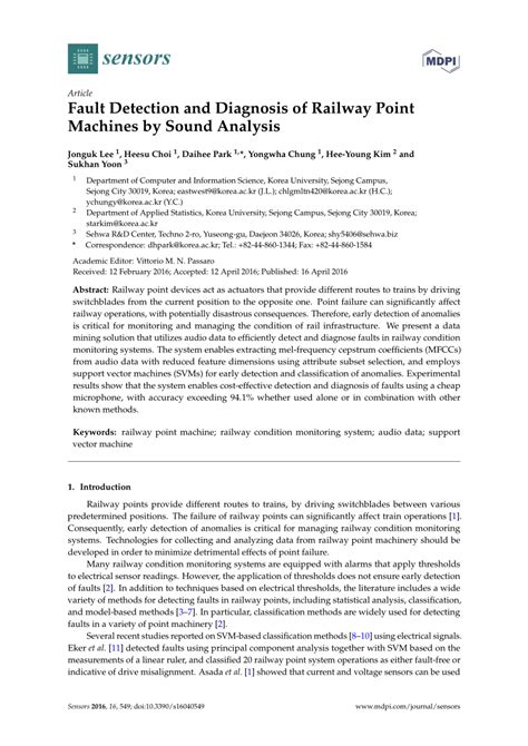 pdf fault detection and diagnosis of railway point machines by sound