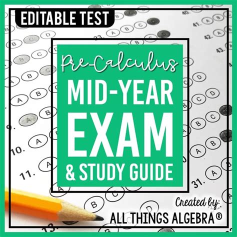 Precalculus First Semester Test Midterm And Study Guide Tpt