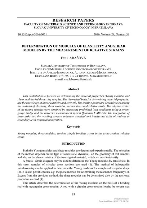 PDF Determination Of Modulus Of Elasticity And Shear Modulus By The Measurement Of Relative