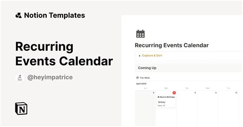 recurring events calendar template notion marketplace