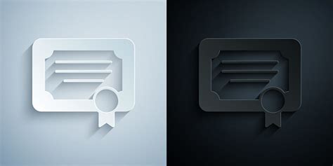 회색 및 검은색 배경에서 격리된 용지 절단 인증서 템플릿 아이콘입니다 성취 수상 학위 보조금 졸업장 개념 종이 아트 스타일 벡터 0명에 대한 스톡 벡터 아트 및 기타 이미지