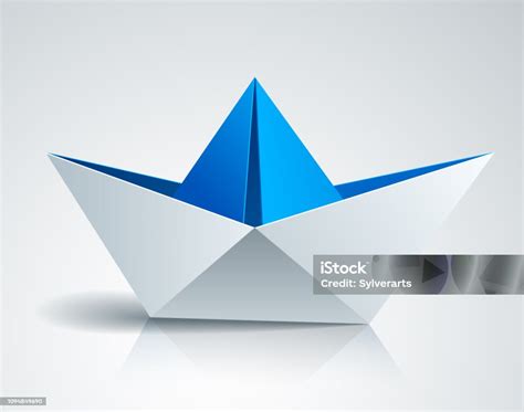 종이 접기 종이 접혀 장난감 배 3d 현실적인 벡터 일러스트 레이 션 종이에 대한 스톡 벡터 아트 및 기타 이미지 종이
