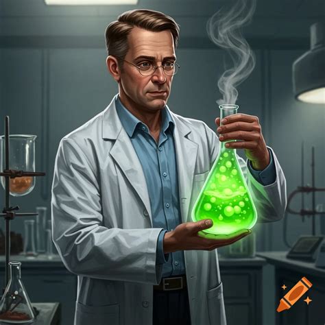 Realistic Scientist Holding A Beaker With Green Liquid On Craiyon