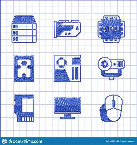 Set Motherboard Digital Chip Computer Monitor Screen Mouse Web Camera Sd Card Hard Disk