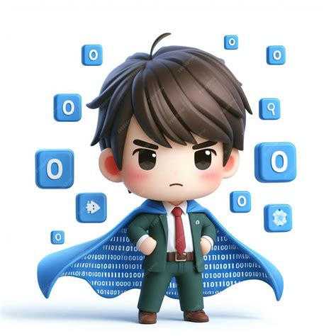 Premium Photo Cute 3d Style Chibi Programmer With A Determined Expression Wearing A Superhero