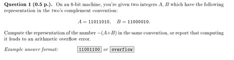Solved Question 1 05 P On An 8 Bit Machine Youre
