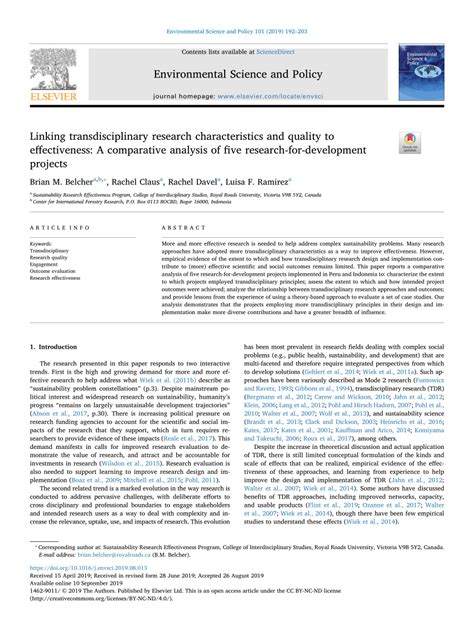 Pdf Linking Transdisciplinary Research Characteristics And Quality To