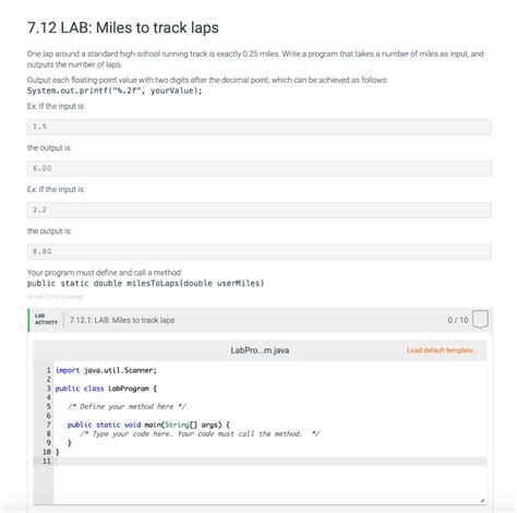 Solved LAB Miles To Track Laps One Lap Around A Chegg