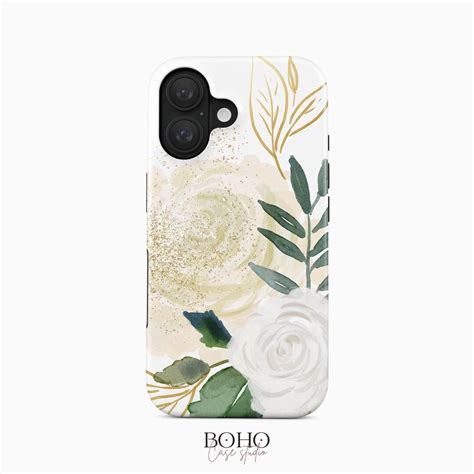 White Watercolor Flowers Phone Case Boho Floral Iphone Samsung Galaxy