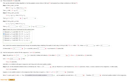 Solved Find An Inverse For 73 Modulo 650 First Use The