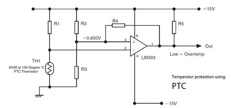 Temperature Protection Using Ptc And Lm393 Electronic Circuit