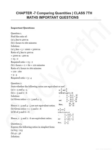 Important Question Class 7 Maths Chapter 7 Pdf Ratio Mathematics
