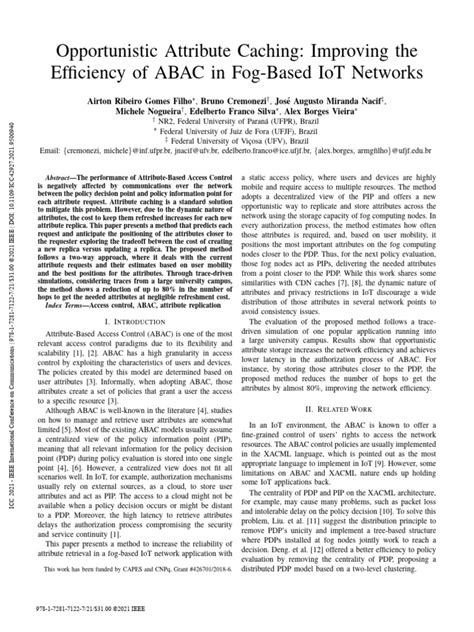 Opportunistic Attribute Caching Improving The Efficiency Of Abac In Fog Based Iot Networks Pdf