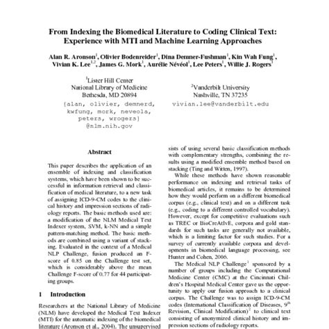 from indexing the biomedical literature to coding clinical text