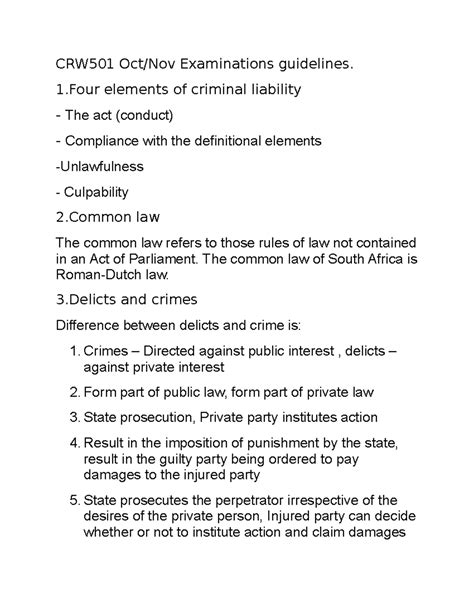 Crw Scope October November 2017 Crw501 Oct Nov Examinations Guidelines 1 Elements Of Criminal