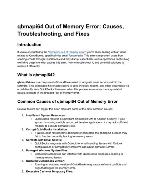 Ppt Qbmapi64 Out Of Memory Error Causes Troubleshooting And Fixes Powerpoint Presentation