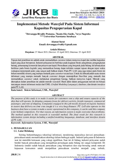 Pdf Implementasi Metode Waterfall Pada Sistem Informasi Kapasitas Pengoperasian Kapal
