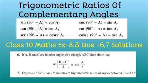 Trigonometric Ratios Of Complementary Angles Class 10 Maths Ex 8 3 Que