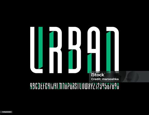 가장 긴 글꼴 높은 알파벳 잘린 문자 및 숫자 제작 내부 각진 세리프 베벨 유형 디자인 벡터 일러스트레이션 10eps 기울어진에
