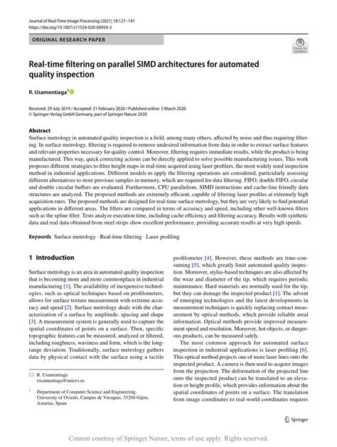 Real Time Filtering On Parallel Simd Architectures For Automated