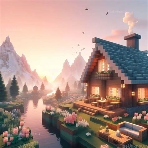 Cozy Mountain Cabin Minecraft Art Minecraft Art Minecraft Wallpaper