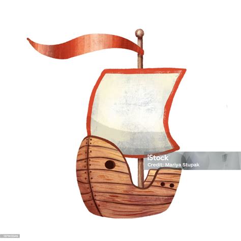 바이킹 드라크카르의 귀여운 일러스트 고대 스칸디나비아 보트 오래된 바다 수송 일러스트의 재미있는 만화 스타일 북쪽 긴 함 나무