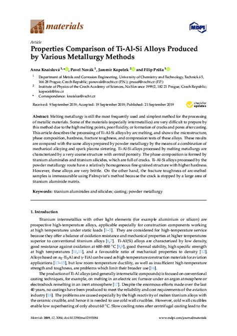 Pdf Properties Comparison Of Ti Al Si Alloys Produced By Various Metallurgy Methods