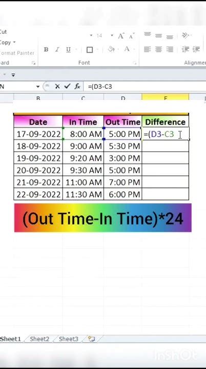 Calculate In Time And Out Time Difference In Excel Shorts Excel Exceltips Exceltricks