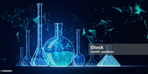 낮은 폴리 네트워크와 플라스크와 넓은 파란색 과학 벽지 유전 연구 유전 공학 Dna 게놈 현대 의학 및 생명 공학 인간 세포 생물학 3d 렌더링 0명에 대한 스톡 사진 및