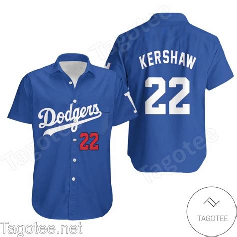 Los Angeles Dodgers Clayton Kershaw 22 Mlb Blue Hawaiian Shirt Tagotee