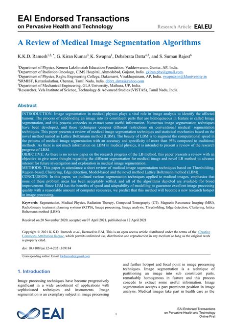 Pdf A Review Of Medical Image Segmentation Algorithms