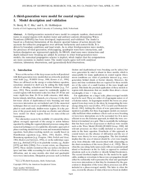 Pdf A Third Generation Wave Model For Coastal Regions 1 Model