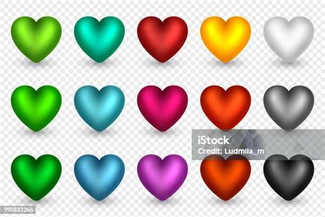 3d 마음 서로 다른 색상에서의 집합입니다 휴가 배경 인사말 초대장 웨딩 발렌타인 데이 카드 또는 포스터 배너 전단지 장식 요소 벡터 일러스트 레이 션 다중 색상에 대한