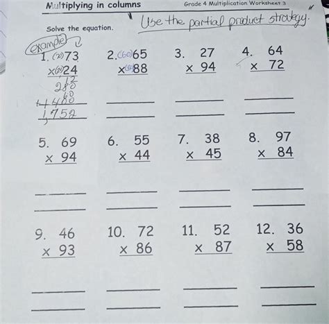 solved multiplying in columns grade 4 multiplication worksheet 3 solve