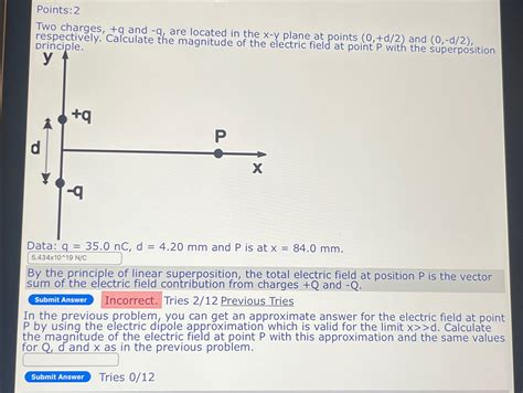 solved points 2two charges q ﻿and q ﻿are located in the