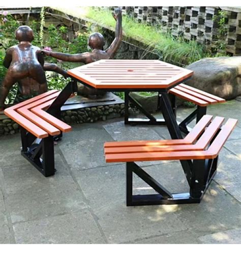 야외 테이블과 의자 세트 육각 단단한 나무 플라스틱 레저 공원 전원주택 바베큐 티몬