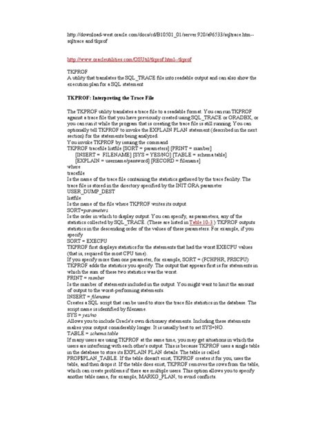 Tkprof Interpreting The Trace File Pdf Database Index Sql