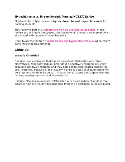 Hypochloremia Vs Hyperchloremia Hypochloremia Vs Hyperchloremia Nursing Nclex Review Fluid