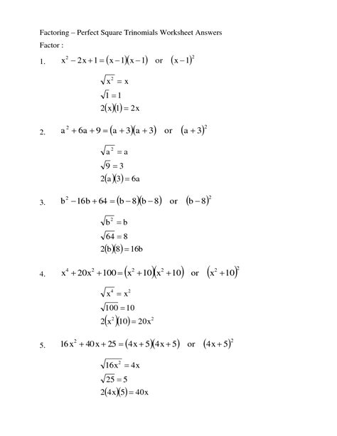 Factor Perfect Square Trinomial Worksheet Printable And Enjoyable