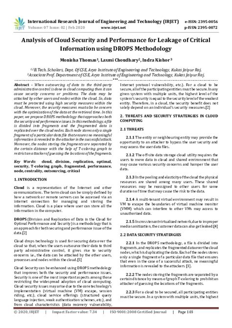 Pdf Irjet Analysis Of Cloud Security And Performance For Leakage Of