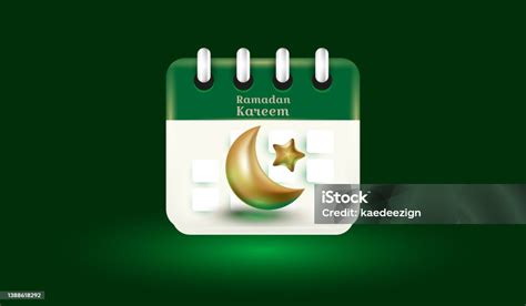 라마단 캘린더 아이콘입니다 이슬람 라마단 카림 배경 3d 벡터 일러스트 스타일의 달력 디자인 컨셉의 골드 초승달과 별 달력에 대한 스톡 벡터 아트 및 기타 이미지 Istock