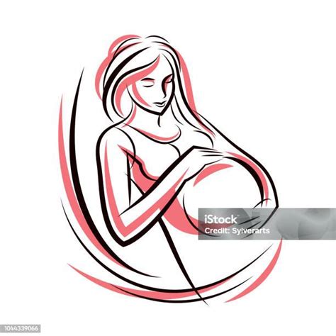 매력적인 임산부 바디 실루엣 그림입니다 벡터 일러스트 레이 션 어머니의 그녀의 아랫 배를 Fondles 행복과 애 무 개념입니다 구도에 대한 스톡 벡터 아트 및 기타 이미지