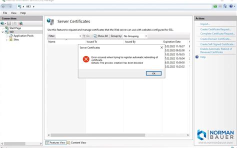 An Error Occured While Enabling Automatic Rebinding Of Certificate In