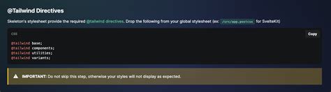 Stylesheet Tailwind Directives Instruction Needs Improvement · Issue 417 · Skeletonlabs