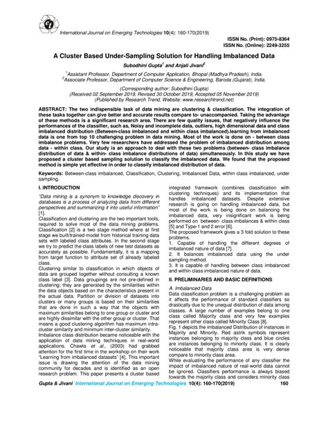 Pdf A Cluster Based Under Sampling Solution For Handling Imbalanced Data