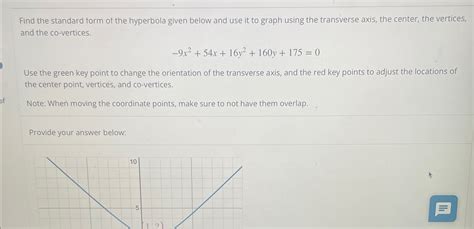 solved find the standard form of the hyperbola given below