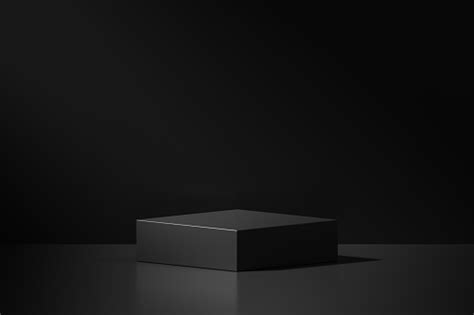추상 조명 빈 받침대 쇼 제품 플랫폼 또는 고급 현대 어두운 스튜디오 모형 공간과 최소 디스플레이 스탠드 빈 개념이 있는 검은색
