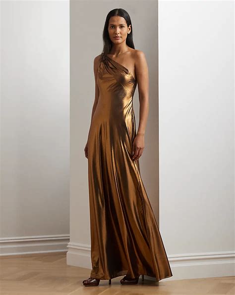 Metallic Chiffon One Shoulder Gown For Women Ralph Lauren® Ch